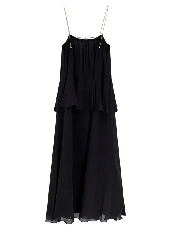 Chloé Flounced Silk Long Dress - Black