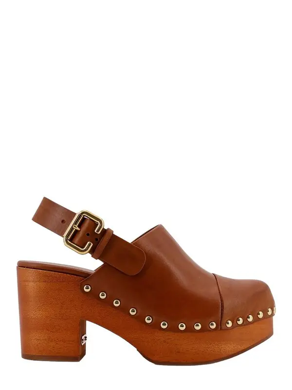 Chloé Leather And Wood Jeanette Sabot - Brown