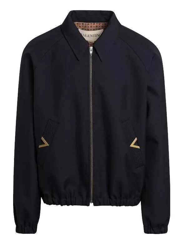 Valentino Garavani Navy Bomber Jacket With Vgold Pockets - Blue