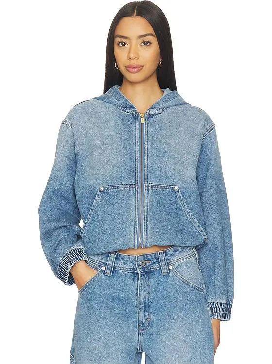 Abrand Denim Hooded Bomber Jacket - Blue