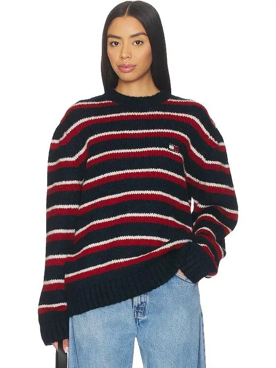 Tommy Hilfiger Stripe Badge Pullover Sweater - Red