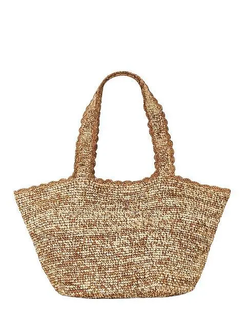 BTB LOS ANGELES Aster Trapeze Raffia Tote - Neutral