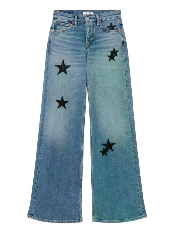 RE/DONE Star-detailed Wide-leg Jeans - Blue