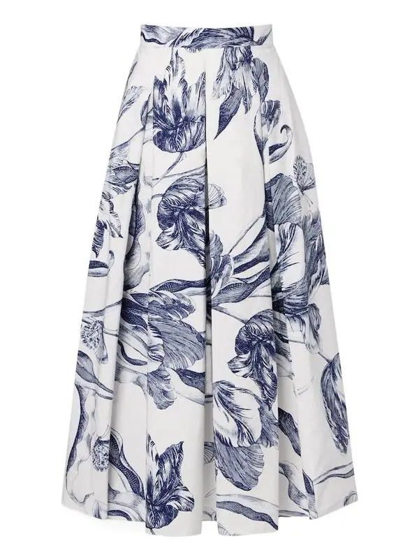 Erdem Floral Cotton Poplin Midi Skirt - Blue