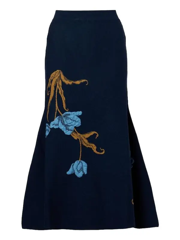Erdem Floral Jacquard Midi Skirt - Blue