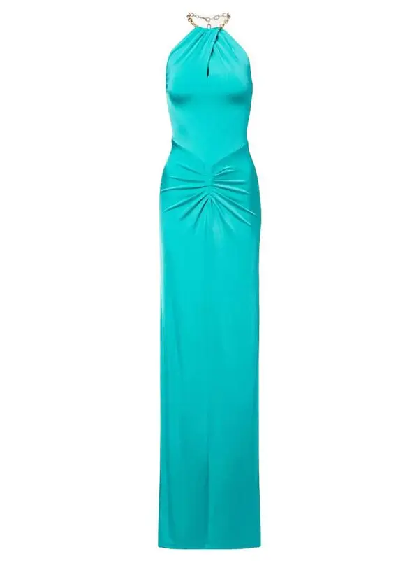 Carolina Herrera Halterneck Ruched Jersey Gown - Turquoise
