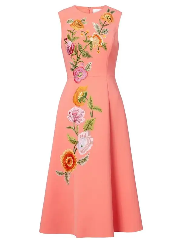 Carolina Herrera Embroidered Floral Cocktail Dress - Pink