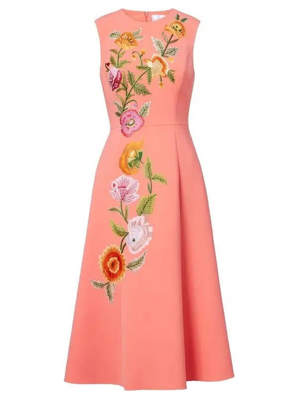 Carolina Herrera Embroidered Floral Cocktail Dress - Pink