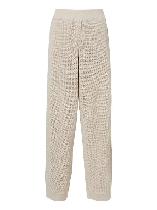 Brunello Cucinelli Knitted Cotton-blend Wide-leg Pants - Beige