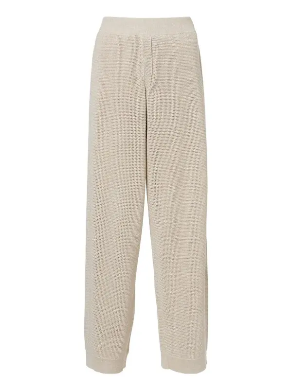 Brunello Cucinelli Knitted Cotton-blend Wide-leg Pants - Beige