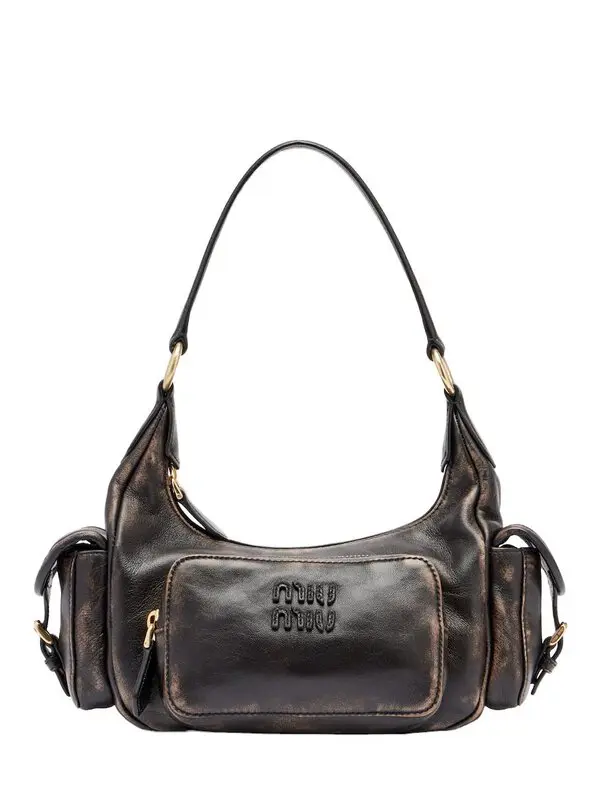 Miu Miu Pocket Medium Leather Shoulder Bag - Brown