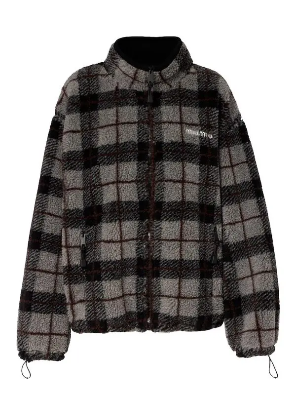 Miu Miu Checked Teddy Jacket - Grey