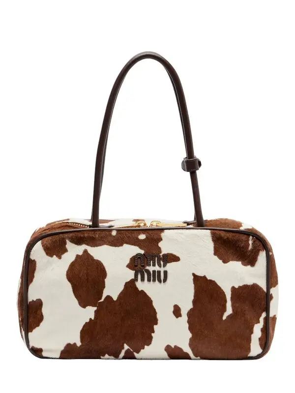 Miu Miu Beau Cow-print Calf Hair Shoulder Bag - White