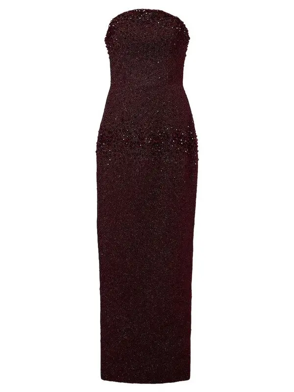CLIO PEPPIATT Tina Embellished Strapless Gown - Burgundy
