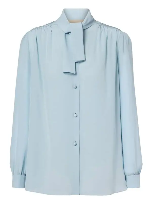Valentino Garavani Tie-neck Silk Crêpe De Chine Shirt - Blue