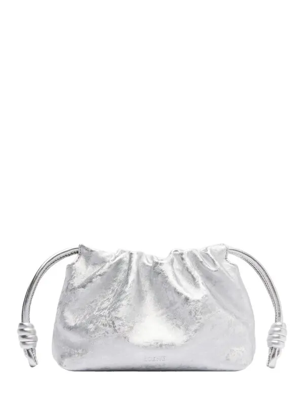 Loewe Flamenco Mini Metallic Leather Clutch - Silver