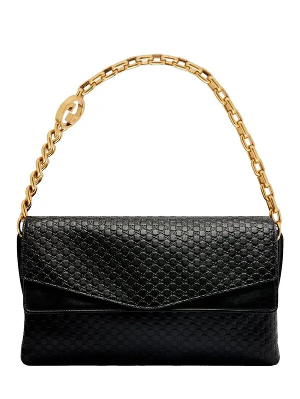 Gucci Interlocking G Large Leather Shoulder Bag - Black