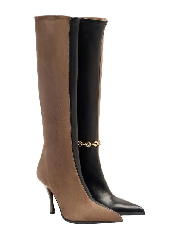Loewe Leather And Suede Knee-high Boots - Brown