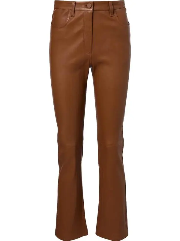 JOSEPH Cropped Leather Bootcut Pants - Brown