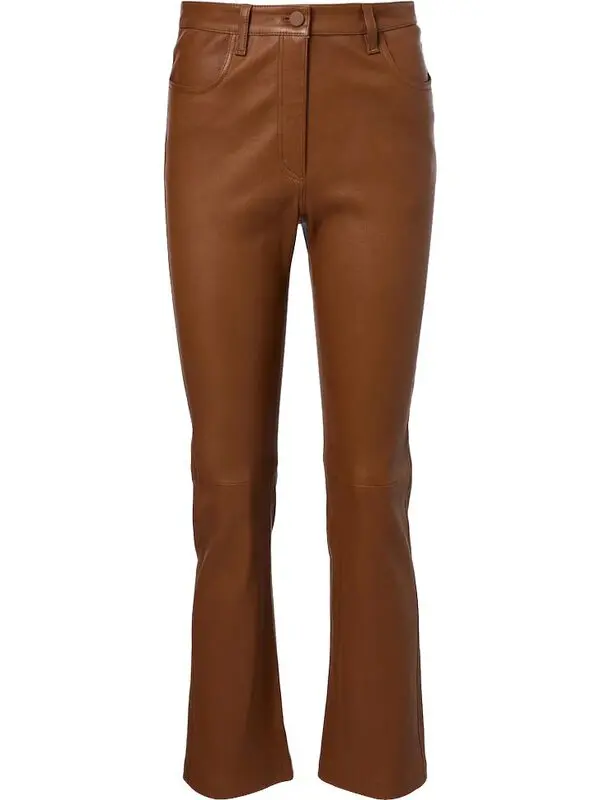 JOSEPH Cropped Leather Bootcut Pants - Brown