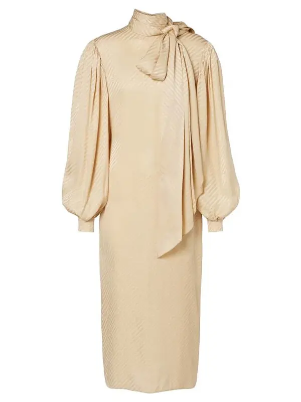 Gucci Gg Draped Striped Silk Jacquard Midi Dress - Beige
