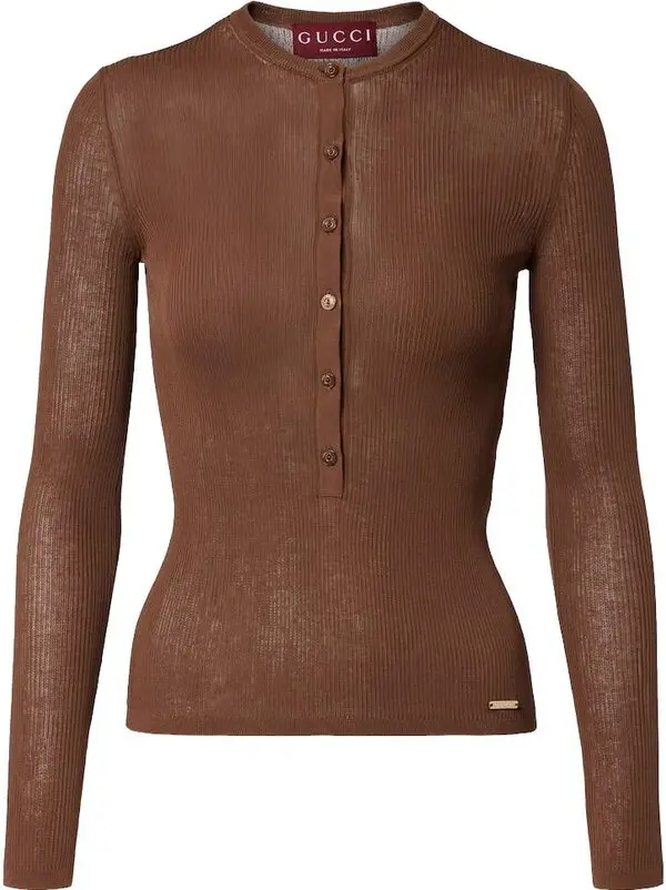 Gucci Ribbed-knit Henley Shirt - Brown