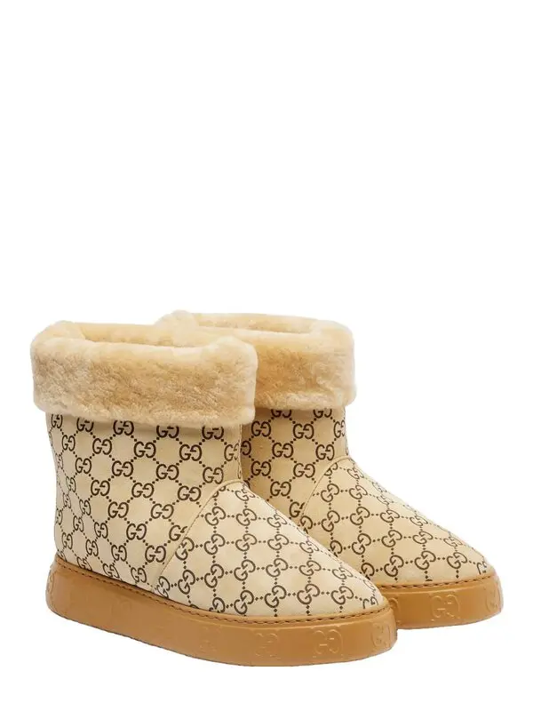 Gucci Gg Wool-trimmed Suede Ankle Boots - Beige