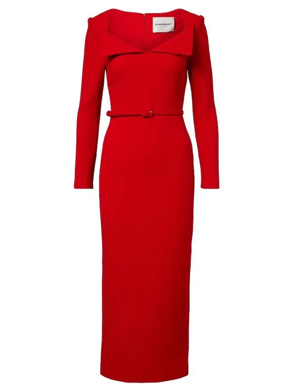 Roland Mouret Belted Wool Midi Dress - Red