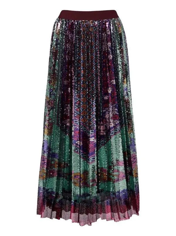 La DoubleJ Accordian Pleated Sequined Midi Skirt - Multicoloured