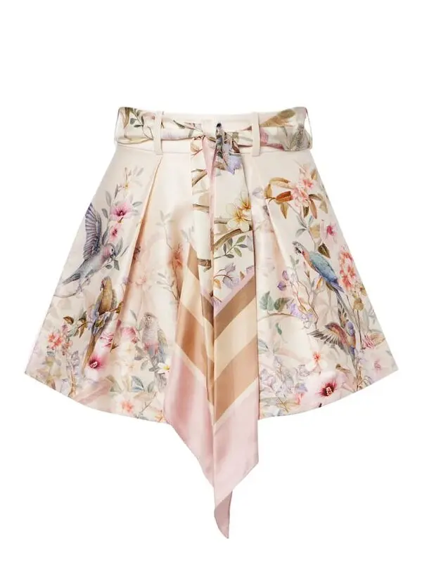 Zimmermann Rebellion Printed Silk And Cotton Shorts - Beige