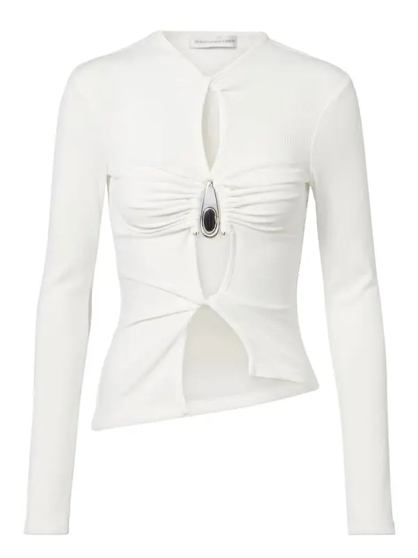 Christopher Esber Cutout Ribbed-knit Jersey Top - White