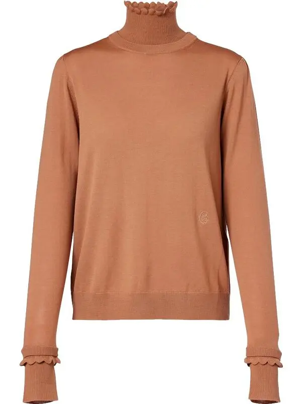 Chloé Ruffled Wool Turtleneck Sweater - Brown