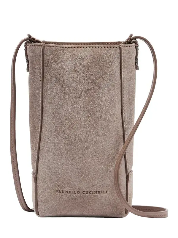 Brunello Cucinelli Monili Suede Shoulder Bag - Grey