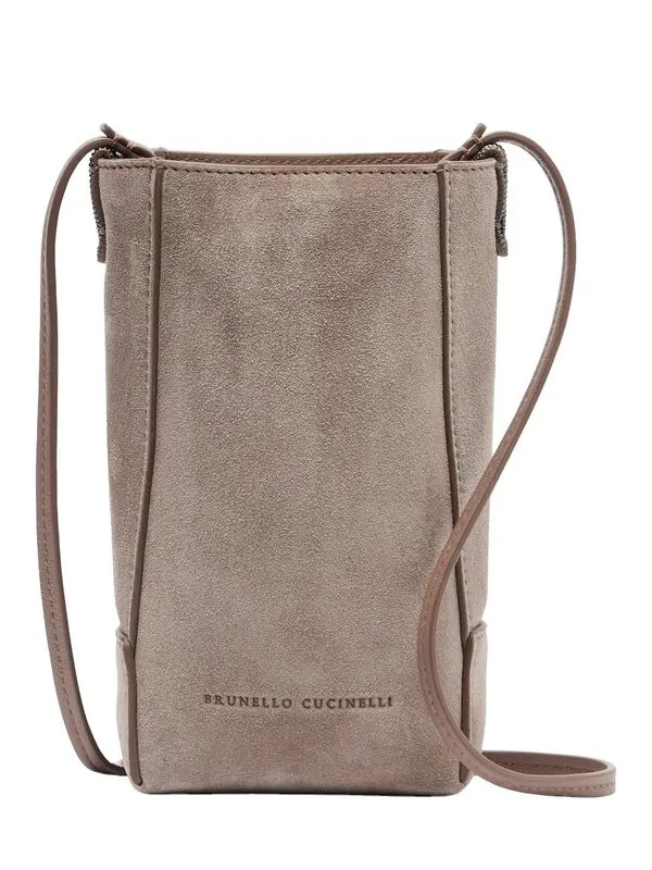 Brunello Cucinelli Monili Suede Shoulder Bag - Grey