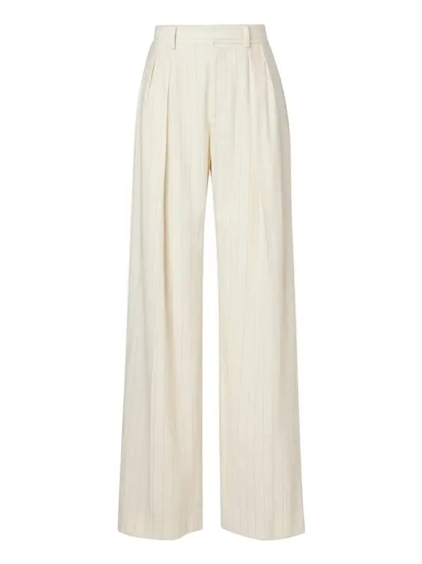 Ralph Lauren Striped High-rise Wool Wide-leg Pants - White
