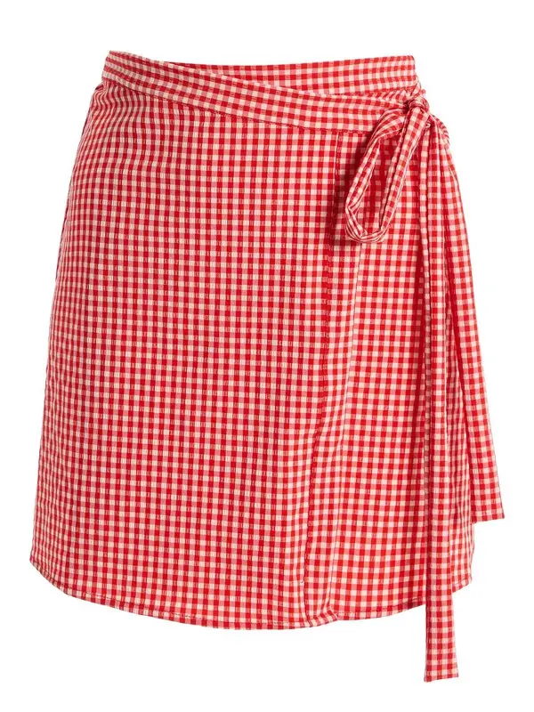 JUILLET Wrap Plaid Mini Skirt - Red