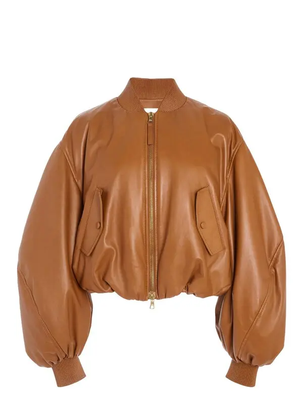 Givenchy Cropped Leather Cocoon Bomber Jacket - Brown