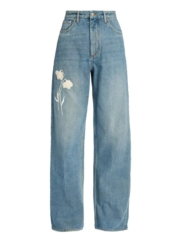 Erdem Embroidered Floral Straight-leg Jeans - Blue