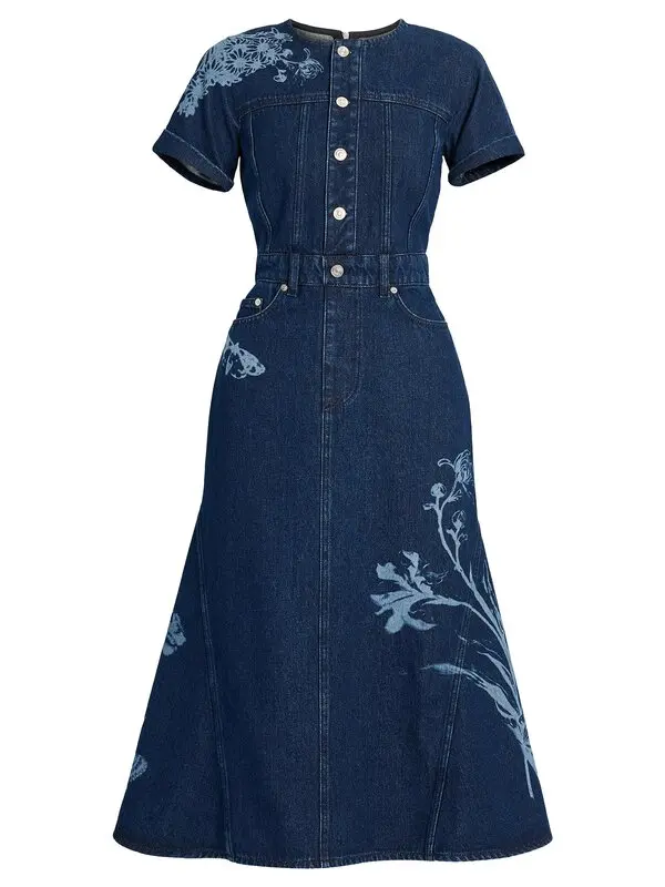 Erdem Printed Denim Midi Dress - Medium Wash
