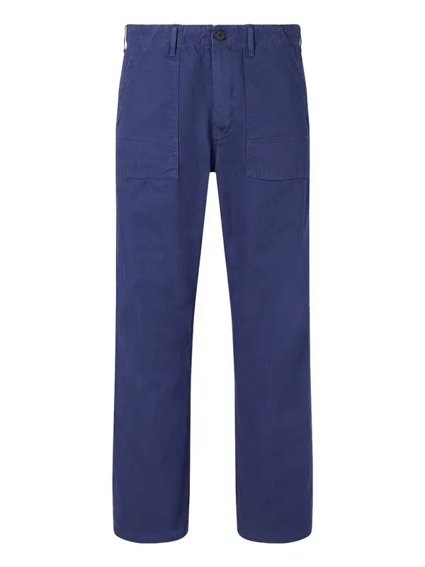 Nudie Jeans Straight-leg Herringbone Cotton Trousers - Blue
