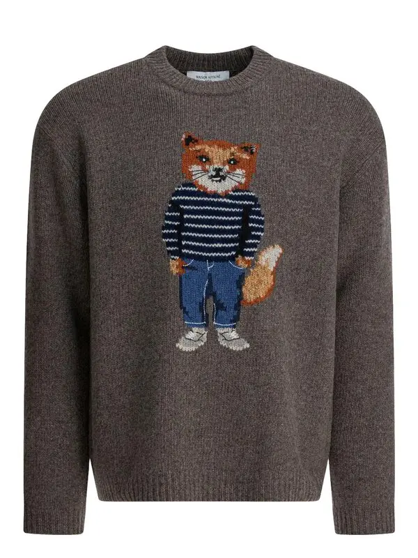 Maison Kitsuné Wool Sweater With Dressed Fox - Grey
