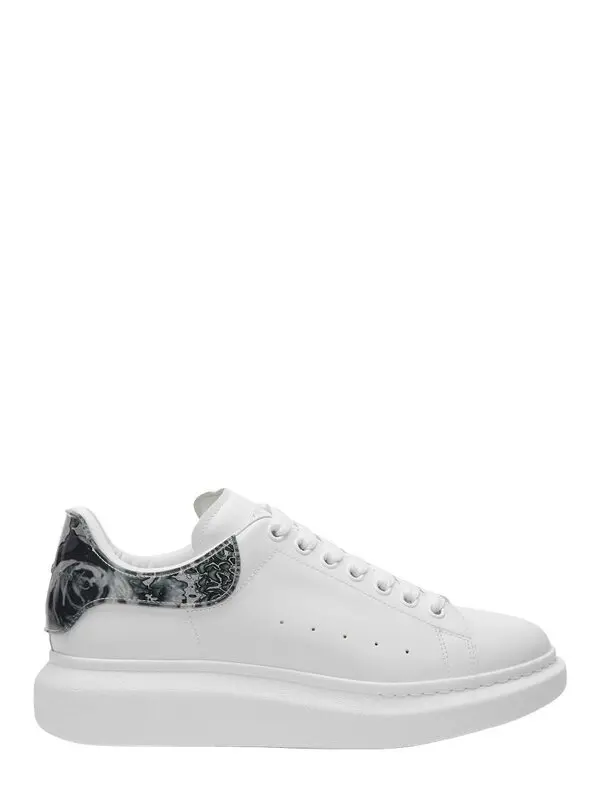 Alexander McQueen Oversized Metallic Flower Tab Sneakers - White/silver/black