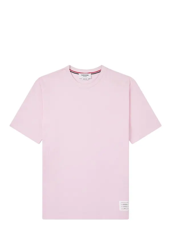 Thom Browne Logo-appliquéd Striped Cotton-piqué T-shirt - Pink