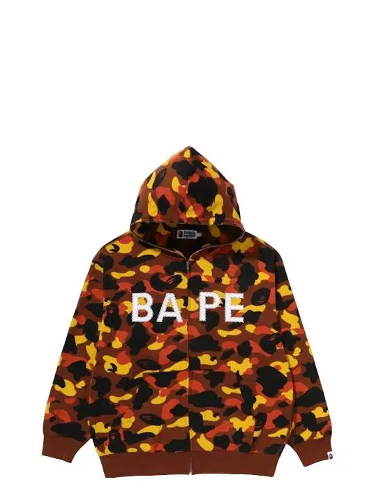A BATHING APE 1st Camo Logo Rhinestone Relaxed Fit Full Zip Hoodie - Orange
