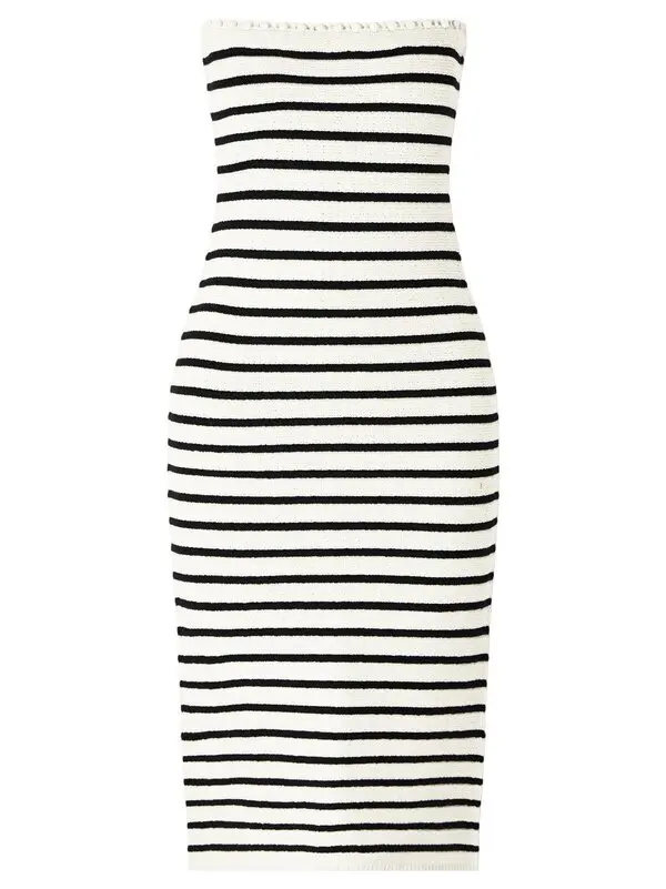 Posse Henry Strapless Striped Knitted Midi Dress - White