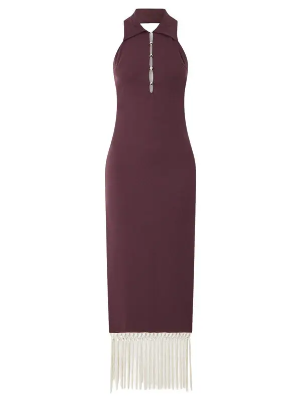 TALLER MARMO Sleeveless Tasseled Stretch-satin Midi Dress - Burgundy