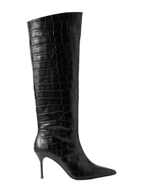 Staud Sebastian Croc-effect Leather Knee Boots - Black