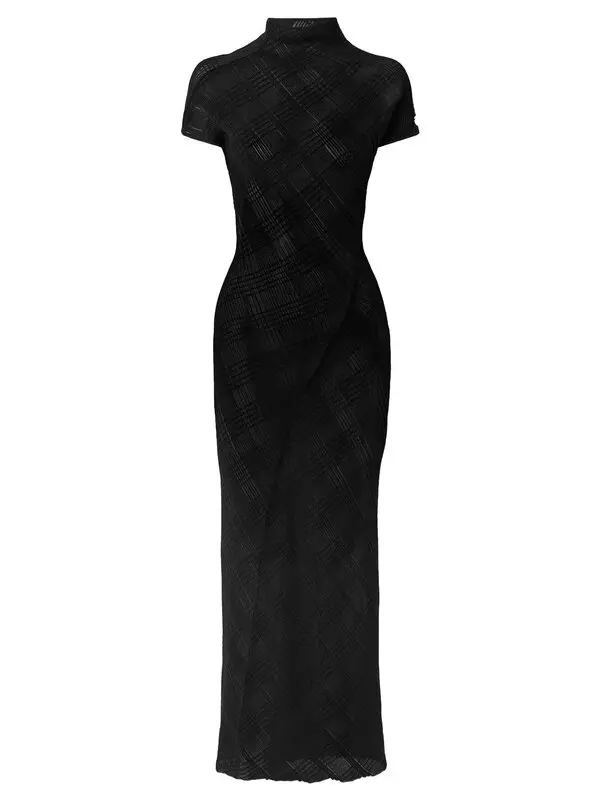 Jean Paul Gaultier Embellished Checked Ribbed-knit Turtleneck Maxi Dress - Black