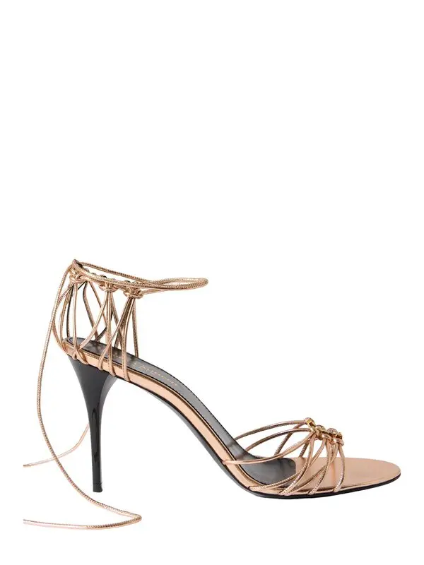 Saint Laurent Babylone Embellished Knotted Metallic Leather Sandals - Rose Gold