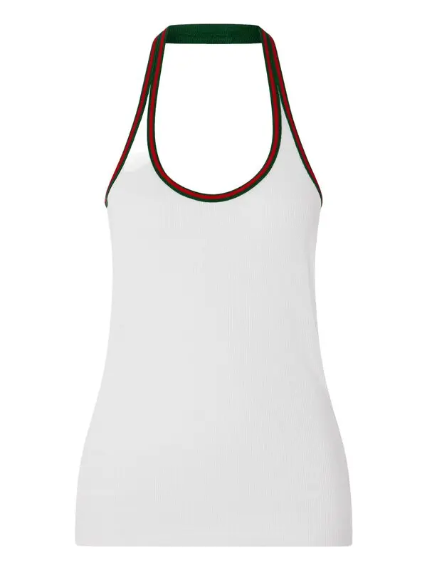 Gucci Striped Ribbed Cotton-blend Jersey Halterneck Tank - White